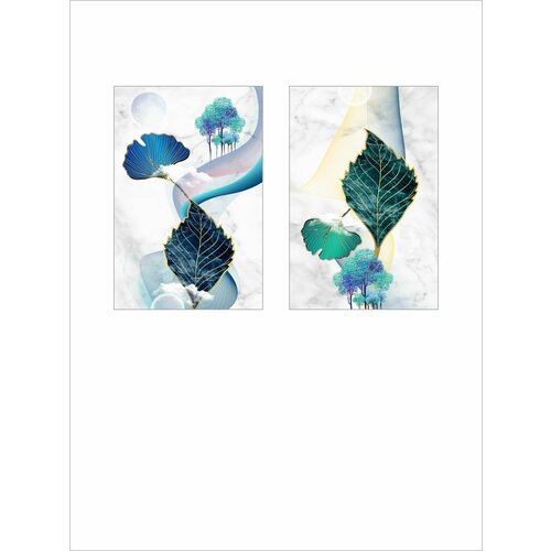 Модульная картина Art IrbisPrint, Листья билоба гинкго, 50х75 см - 2 шт, натуральный холст на подрамнике