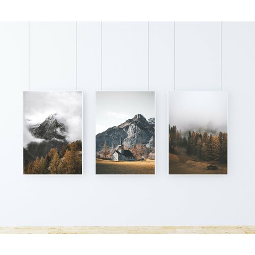 Набор плакатов "Осенние горы" 3 шт. / Набор интерьерных постеров формата А4 (21х30 см) c черной рамкой