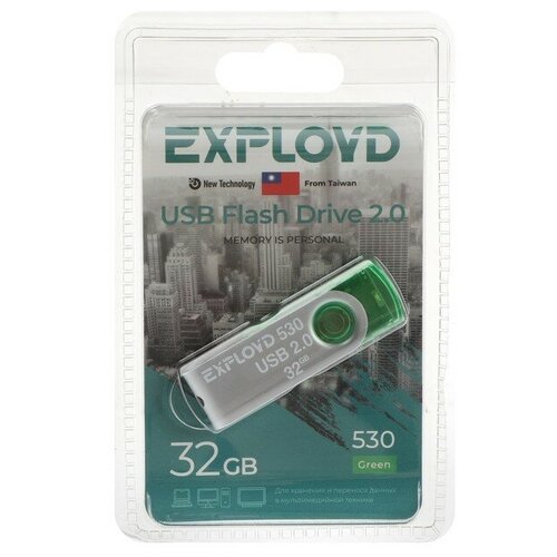 Флешка Exployd 530, 32 Гб, USB2.0, чт до 15 Мб/с, зап до 8 Мб/с, зелёная 9560857