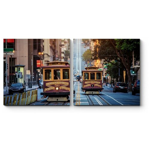 Модульная картина Два старинных трамвая по улицам Сан-Франциско200x100