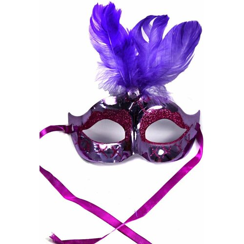 Карнавальная венецианская маска металлик с перьями
