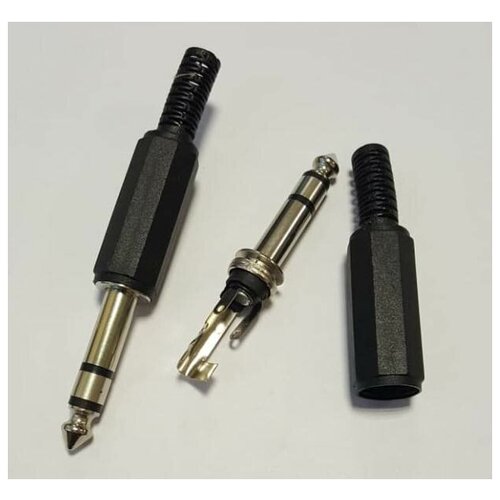 2 шт, Джек, Jack 6.3 mm (M), стерео, пластик, штекер на кабель под пайку