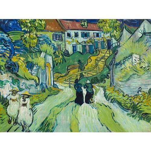 Плакат, постер на холсте Van Gogh/Ван Гог-Сельская улица с людьми и ступенями в Овере/искусство/арт/абстракция/творчество. Размер 42 х 60 см