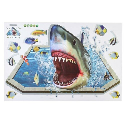 Наклейка 3Д интерьерная Акула 90*60см