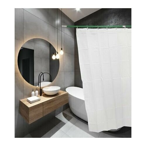 Штора для ванной комнаты 180х180 фотопринт Polyester 60054 с кольцами Белый (П162) SANTREK HOME