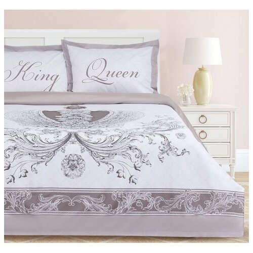 Комплект постельного белья Этель King&Queen, 2-спальное, хлопок, бежевый/белый