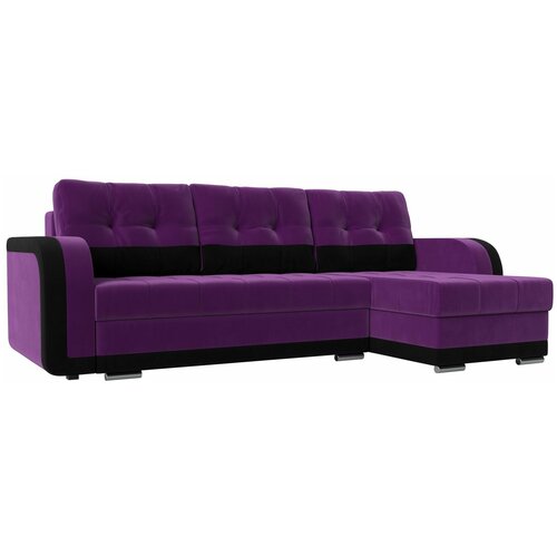 Угловой диван Марсель правый угол, Микровельвет фиолетовый и черный
