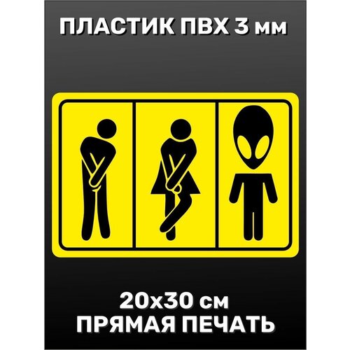 Информационная табличка на дверь - Туалет для мужчин, женщин, инопланетян 20х30 см