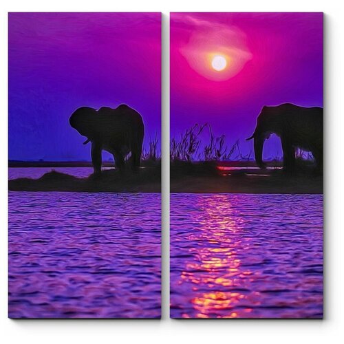 Модульная картина Слоны на водопое 100x100