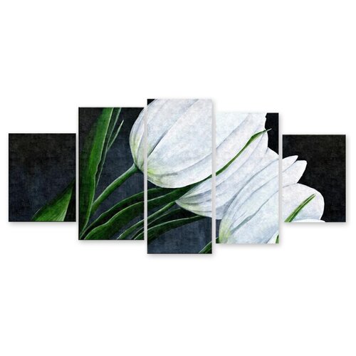 Модульная картина на холсте "Белые тюльпаны" 150x70 см
