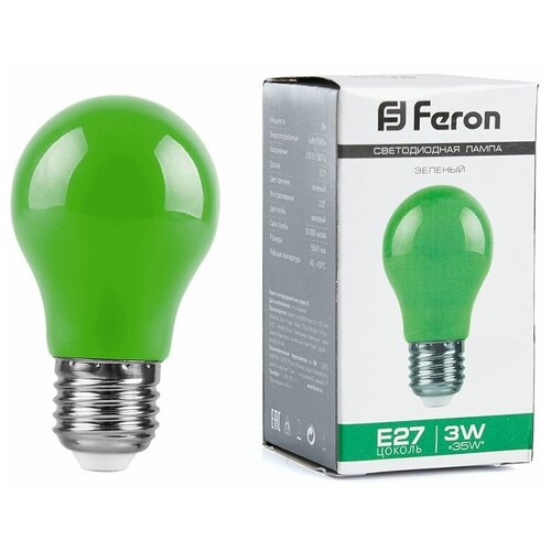 Лампочка светодиодная шар E27/A50 3Вт зеленый, 25922