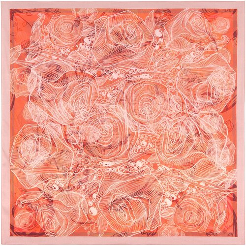 Платок Павловопосадская платочная мануфактура,80х80 см, оранжевый, розовый