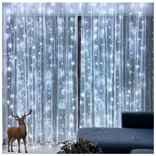 Новогодняя светодиодная гирлянда-штора занавес 3х2 метра LED Цвет: белый холодный