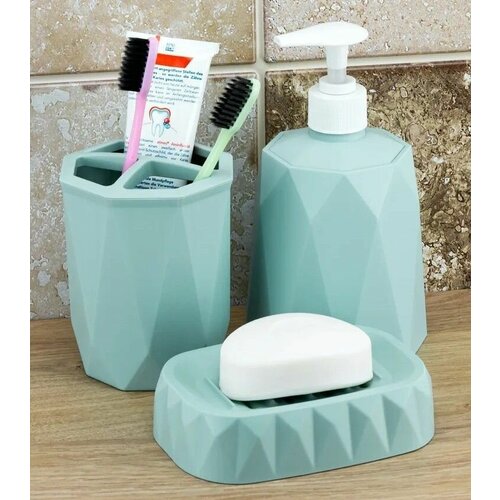 Набор аксессуаров для ванной комнаты Призма морская волна 3 предмета диспенсер для жидкого мыла, стакан для зубных щеток, мыльница