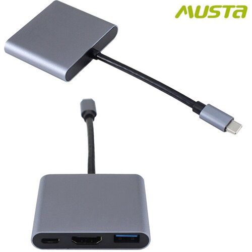 Док-станция Type-C 3 в 1 (Type-C - PD3.0/HDMI/ USB3.0), Musta