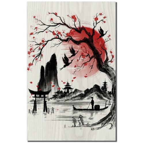 Картина интерьерная на дереве, рисунок китайская живопись - 915 В