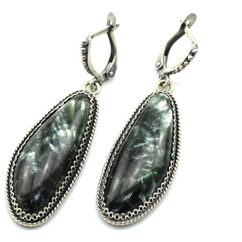 Серьги , серафинит, зеленый