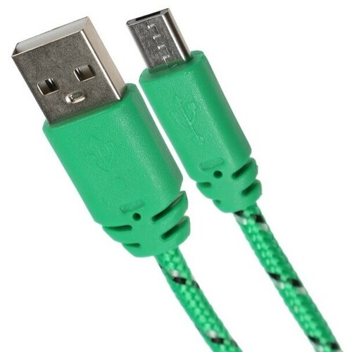 Кабель LuazON, microUSB - USB, 1 А, 0,9 м, оплётка нейлон, зелёный