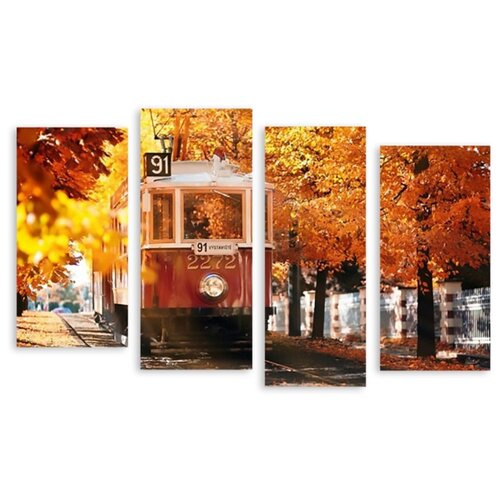 Модульная картина на холсте "Осенний трамвай" 90x57 см