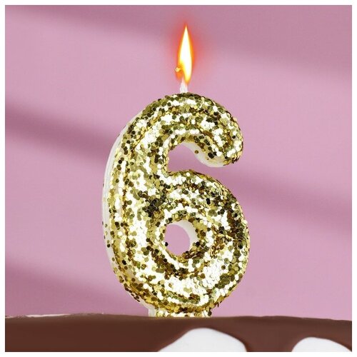 Свеча в торт «Блестки», цифра "6", золото, 5,5 см