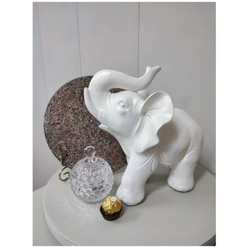 Статуэтка декоративная слон для интерьера в декоре "Белое Золото", выс. 25 см. Фигурка из гипса