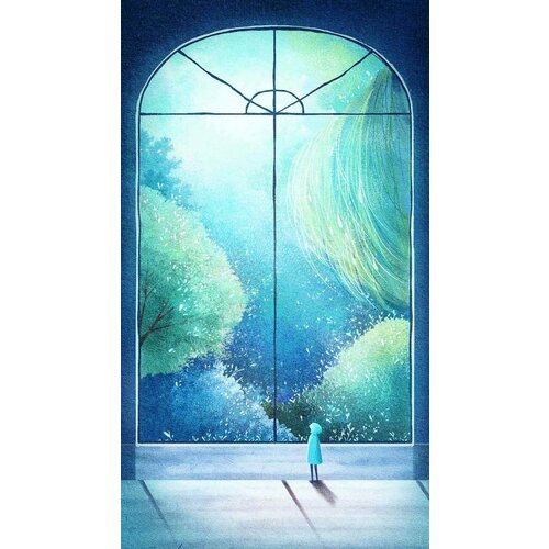 Картина на холсте 60x110 LinxOne "Окно, силуэт, арт, деревья, вертикальный" интерьерная для дома / на стену / на кухню / с подрамником