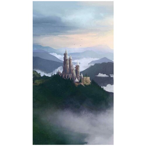Картина на холсте 60x110 LinxOne "Замок, туман, лес, арт, вертикальный" интерьерная для дома / на стену / на кухню / с подрамником