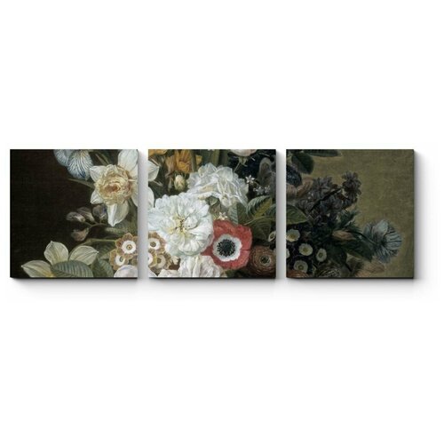 Модульная картина Пышный букет из роз, тюльпанов и ирисов 170x57
