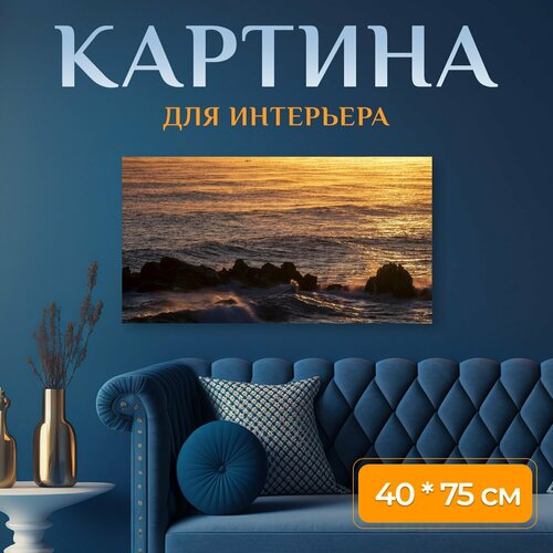 Картина на холсте "Восточное море, океан, волны" на подрамнике 75х40 см. для интерьера