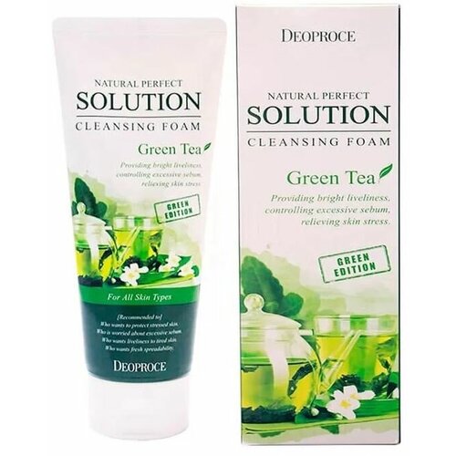 Пенка для умывания с экстрактом зеленого чая DEOPROCE NATURAL PERFECT SOLUTION CLEANSING FOAM GREEN EDITION GREENTEA 170г