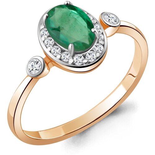 Кольцо Diamant online, золото, 585 проба, бриллиант, изумруд, размер 17.5, золотистый
