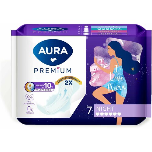 Прокладки женские Aura Premium Night, 7 шт, 6 упаковок