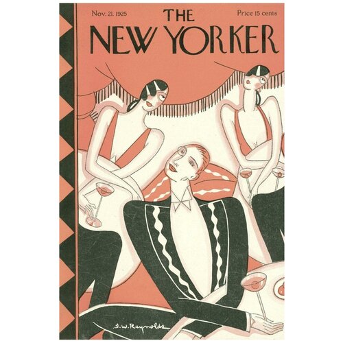 Постер / Плакат / Картина Обложки New Yorker - Вечер в кафе 60х90 см в подарочном тубусе