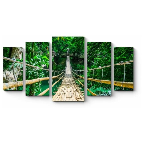 Модульная картина Бамбуковый пешеходный подвесной мост через реку в тропическом лесу 100x55