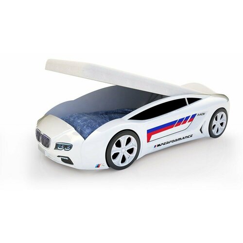 Кровать-машина белая Roadster "БМВ" с подъемным механизмом