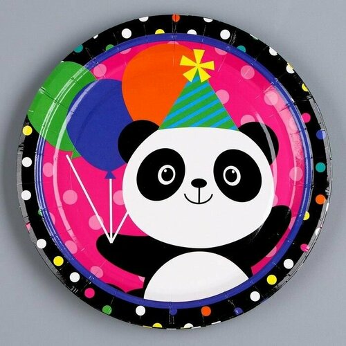 Тарелка бумажная Панда с шариками, в наборе 6 шт.