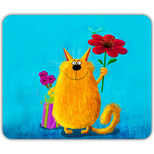 Коврик для мыши "Поздравления от рыжего котика" (24 x 20 см x 3 мм)