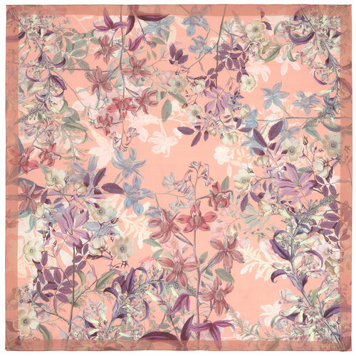Платок Павловопосадская платочная мануфактура,135х135 см, розовый, белый