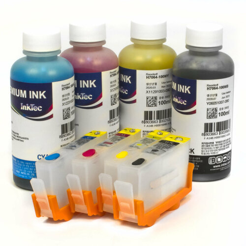 Набор перезаправляемых картриджей и чернила InkTec H7064 для HP Deskjet Ink Advantage 3525, 3520, 4615, 4625, 5525, 6525, 3625