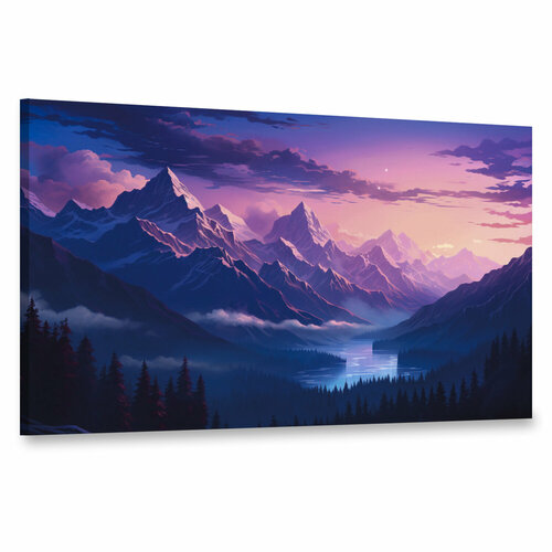 Интерьерная картина 100х60 "Горы в фиолетовых тонах: магия сумерек"