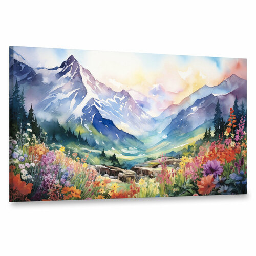 Интерьерная картина 100х60 "Горы и водопад: естественное великолепие"