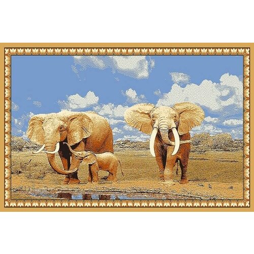 Шерстяной пейзажный ковер Hunnu 6S1028 82 слоны 1.5 x 2 м.