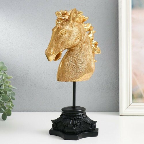 Сувенир полистоун бюст "Голова ржущего коня" золото 10,5х14х27 см