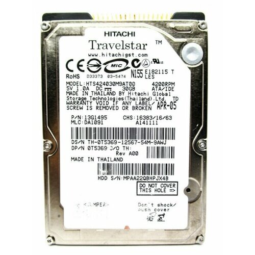 Жесткий диск Hitachi T5369 30Gb 4200 IDE 2,5" HDD