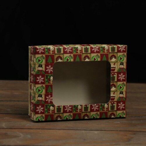 Коробка складная, крышка-дно, с окном "Счастливого Нового Года" 16,5 х 12,5 х 5,2 см .5 шт.