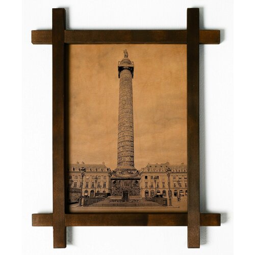 Картина Вандомская площадь, Франция, гравировка на натуральной коже, в деревянной раме, подарок, BoomGift