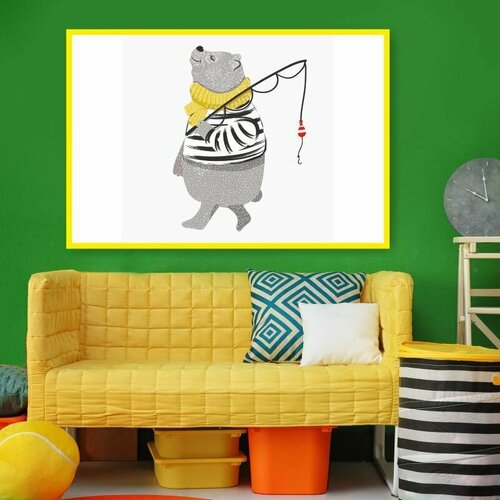 Постер для интерьера Медведь С Удочкой на стену для детской горизонтальный 40х30 см в тубусе ПолиЦентр