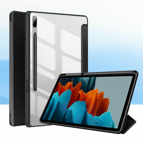 Защитный чехол-обложка MyPads для Samsung Galaxy Tab S8 Ultra (SM-X900) 14.6 2022 с дизайном Smart Case черный кожаный с функцией смарт включения-в.
