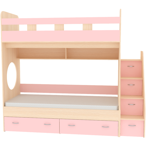 Двухъярусная кровать Юниор 1 80x160 Дуб Молочный Розовый