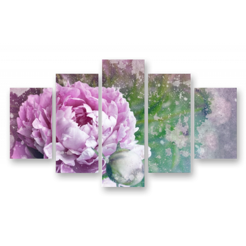 Модульная картина на стекле | Diva Kartina | Цветы. Сиреневый пион | 150X90 см